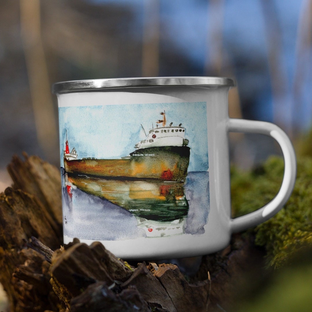 Great Lakes Freighter Mug, Watercolor Ship Art, Collector Gift - Etsy