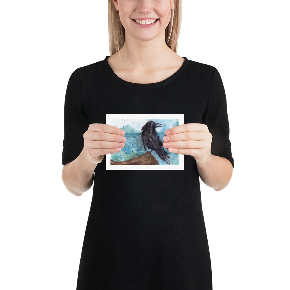 Watercolor Crow at the Seaside Art Print choose a Size - Etsy