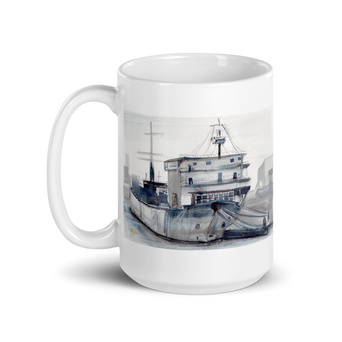 Docked Freighter Watercolor Art Print Ceramic Mug (choose a Size) - Etsy