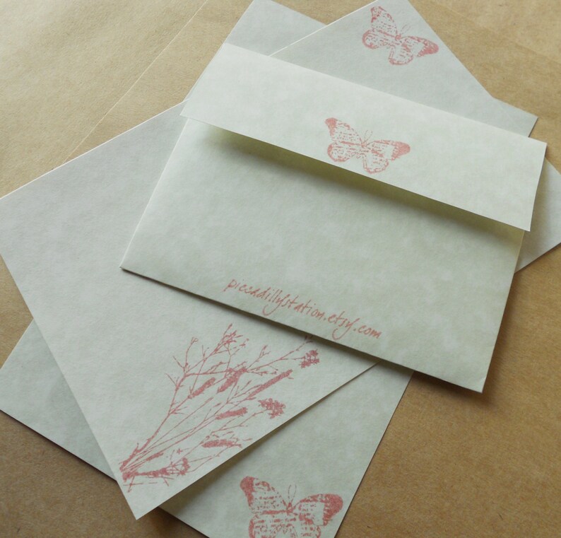 Parchment Paper Stationery Set. Writing Paper Hand Stamped - Etsy