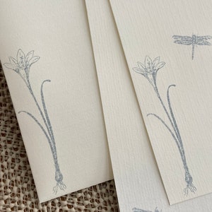 Handmade Stationery Set, Writing Paper With a Blue Lily and Dragonfly ...