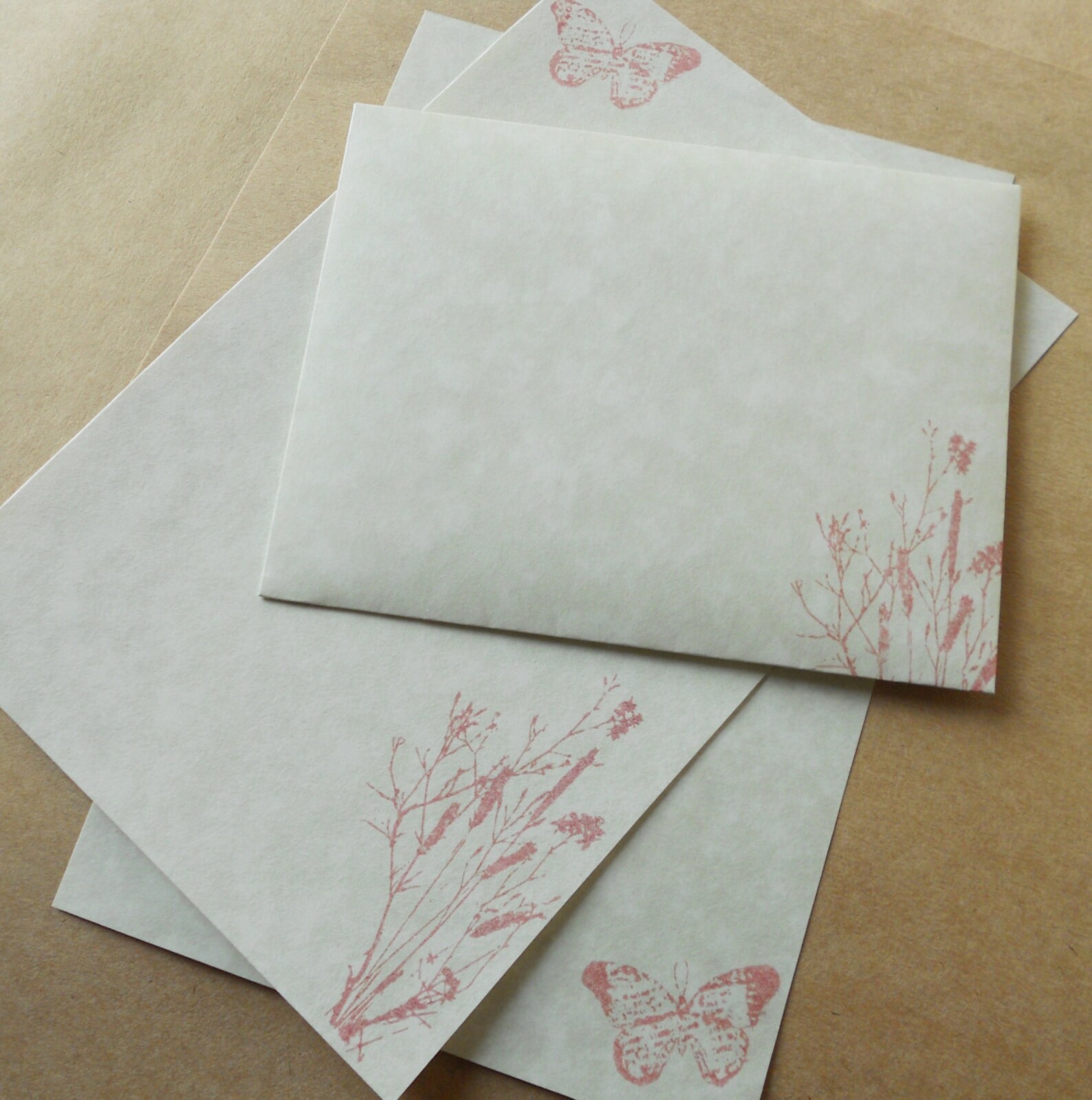 Parchment Paper Stationery Set. Writing Paper Hand Stamped - Etsy