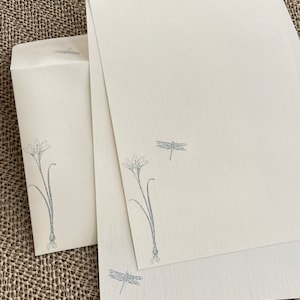 Handmade Stationery Set, Writing Paper With a Blue Lily and Dragonfly ...