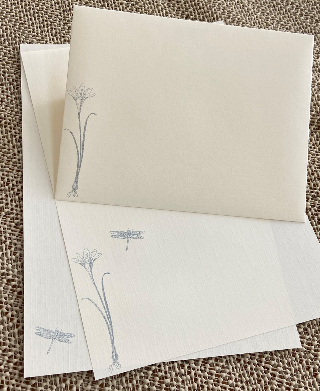 Handmade Stationery Set, Writing Paper With a Blue Lily and Dragonfly ...