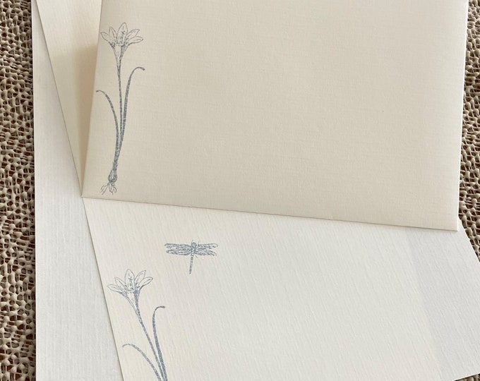 Handmade Stationery Set, Writing Paper With a Blue Lily and Dragonfly ...