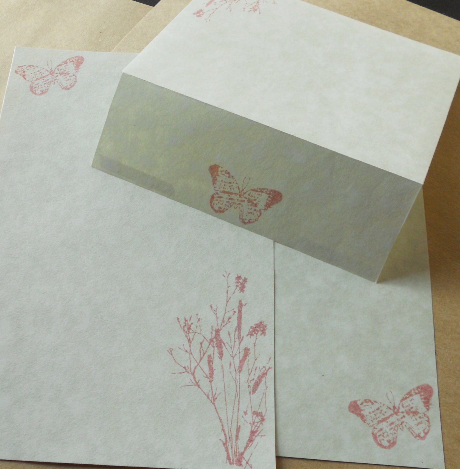 Parchment Paper Stationery Set. Writing Paper Hand Stamped | Etsy