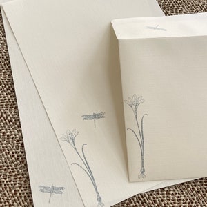 Handmade Stationery Set, Writing Paper With a Blue Lily and Dragonfly ...