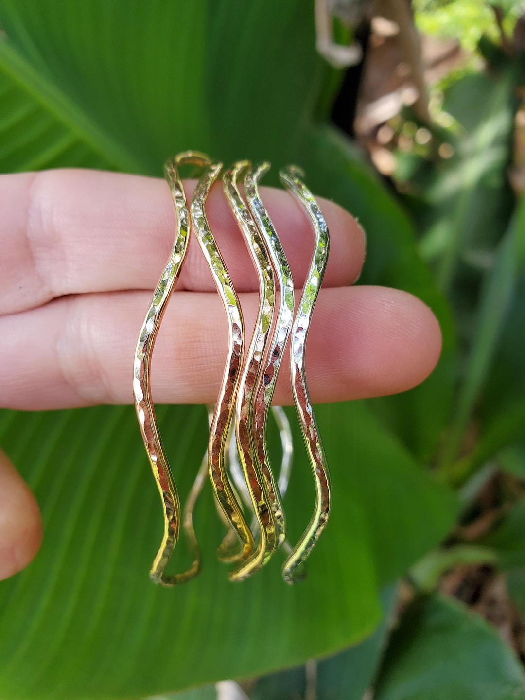 Hammered Wavy Bangle: Sterling Silver or 14K Gold Filled - Etsy