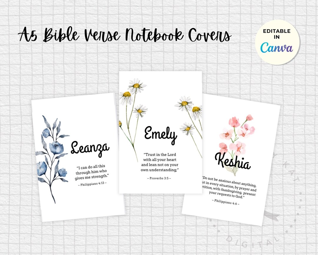 Editable A5 Notebook Cover Template | Custom Name & Bible Verse ...