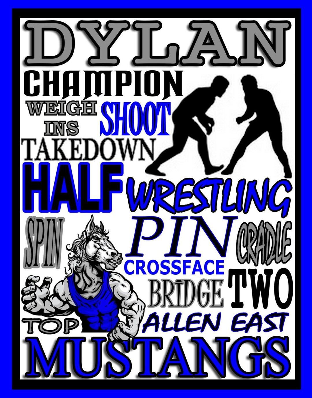 Wrestling Print Custom Wrestling Poster Wrestling Team Gift Wrestling ...