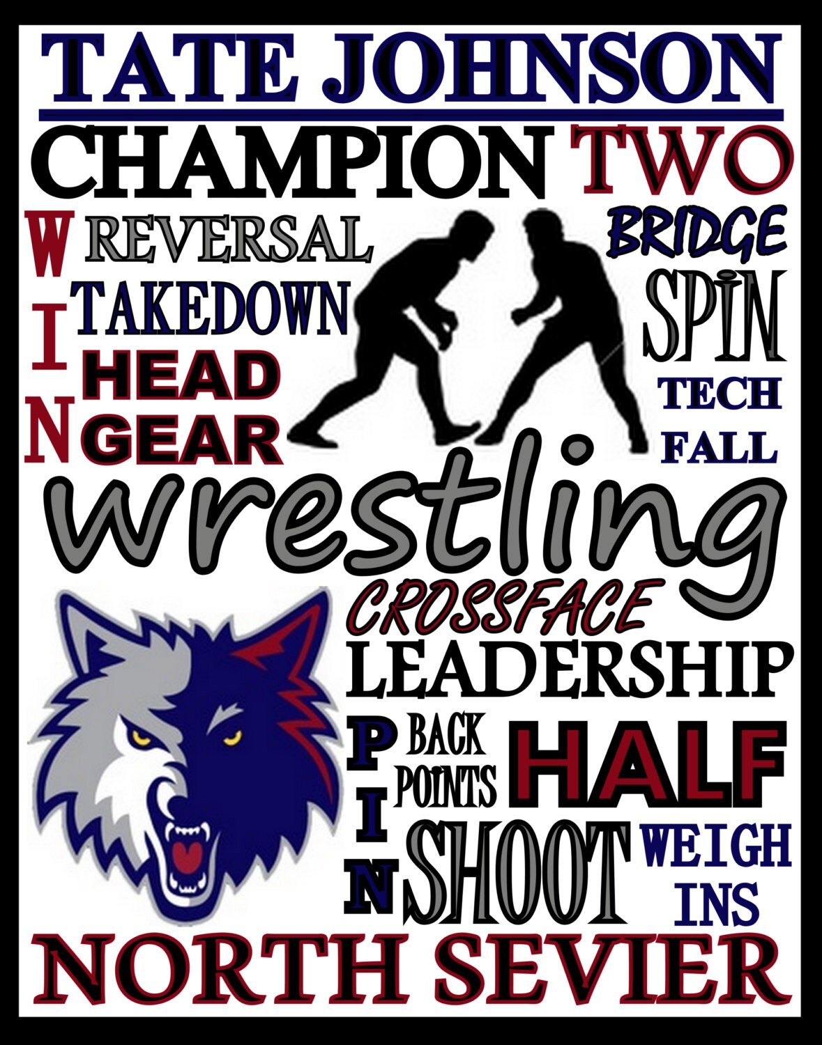 Wrestling Print - Custom Wrestling Poster - Wrestling Team Gift ...