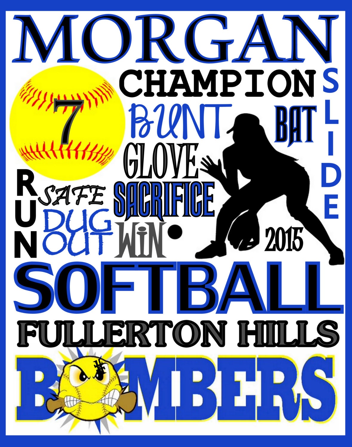 Softball Print custom softball poster softball team gift | Etsy