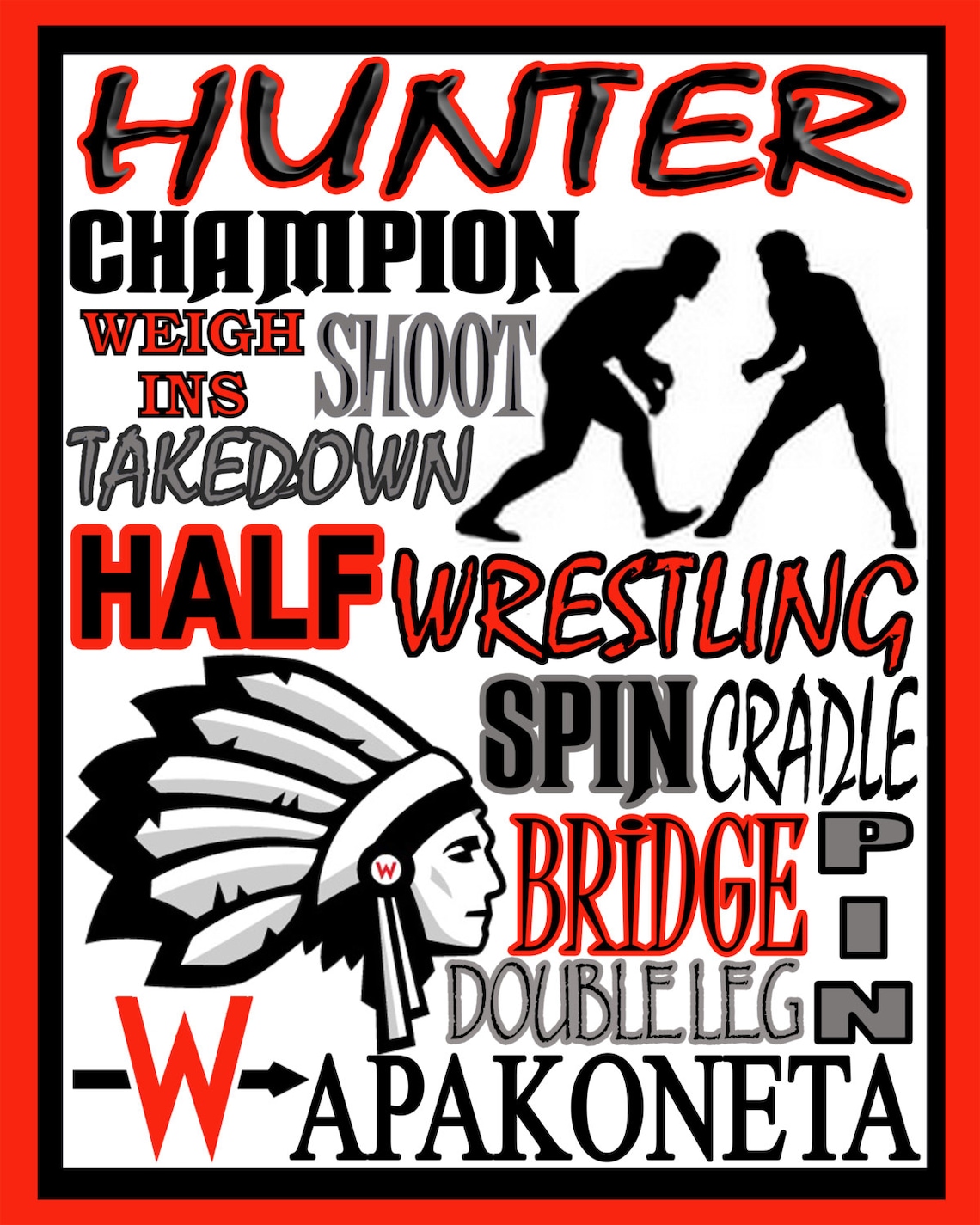 Wrestling Print Custom Wrestling Poster Wrestling Team Gift Wrestling ...