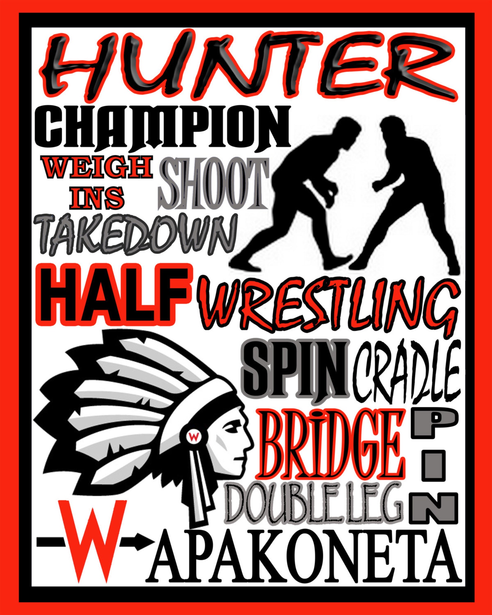 Wrestling Print custom wrestling poster wrestling team | Etsy