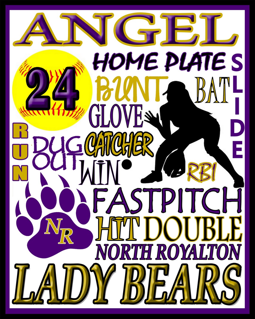 Softball Print - Custom Softball Poster, Softball Team Gift - Softball ...