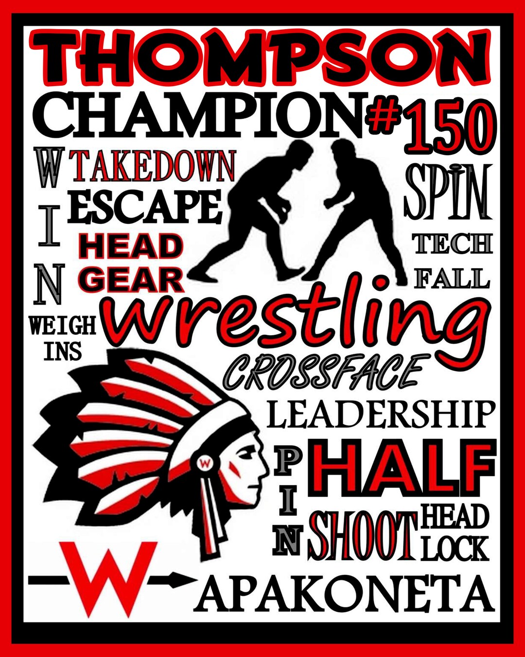 Wrestling Print Custom Wrestling Poster Wrestling Team Gift Wrestling ...