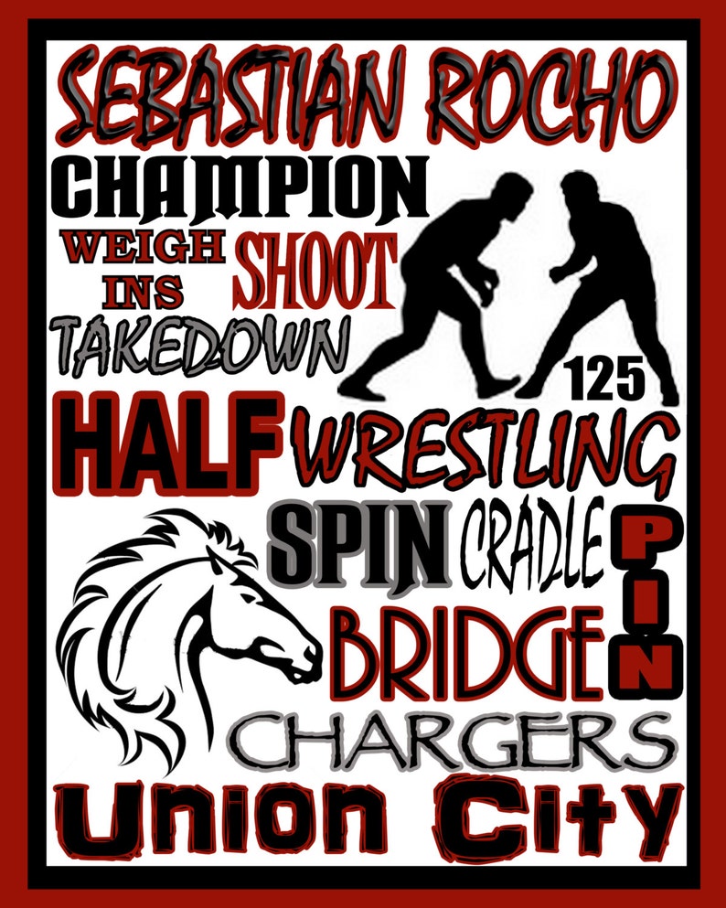 Wrestling Print Custom Wrestling Poster Wrestling Team Gift Wrestling ...