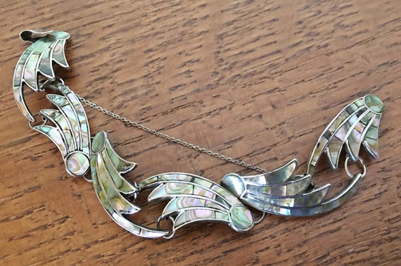 Vintage Sterling Silver Abalone shell inlay Bracelet … - Gem