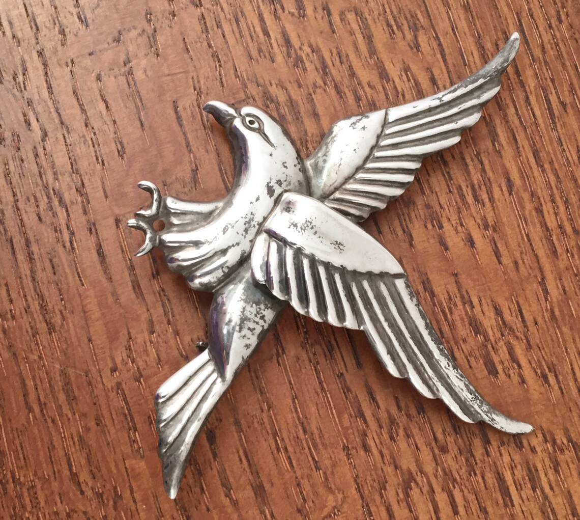 Large Vintage Sterling Silver Eagle Bird Pin Brooch Pre Eagle - Etsy