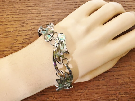 Vintage Sterling Silver Abalone shell inlay Bracelet … - Gem
