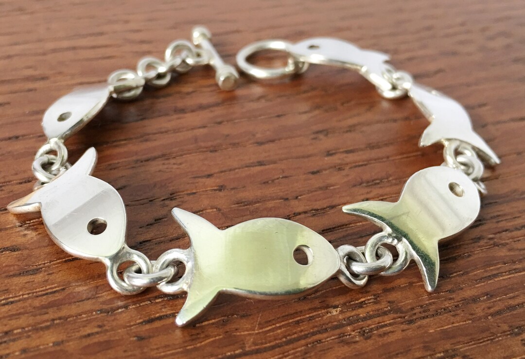 Vintage Sterling Silver Gold Fish Chain Bracelet Mexico 925 24 Grams - Etsy