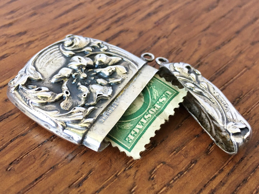 Antique Sterling Silver Stamp Box Chantelane Floral Repousse Victorian ...