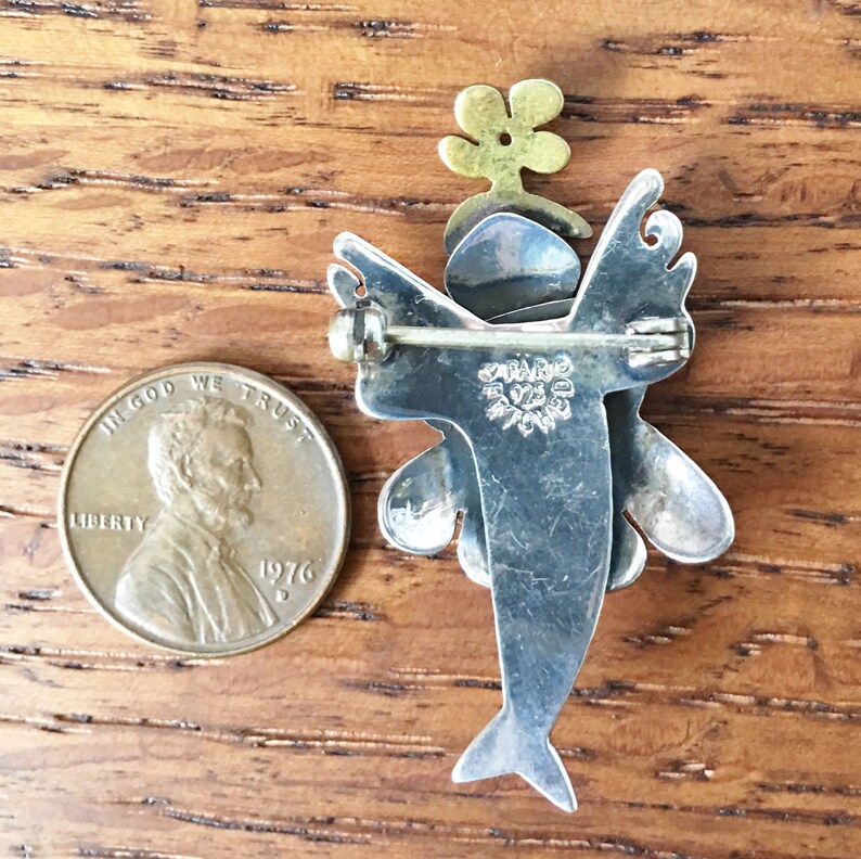 Far Fetched Vintage Sterling and Brass Brooch Pin 925 Flower - Etsy