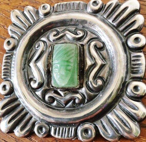 Vintage Sterling Aztec Warrior Silver detailed carved… - Gem