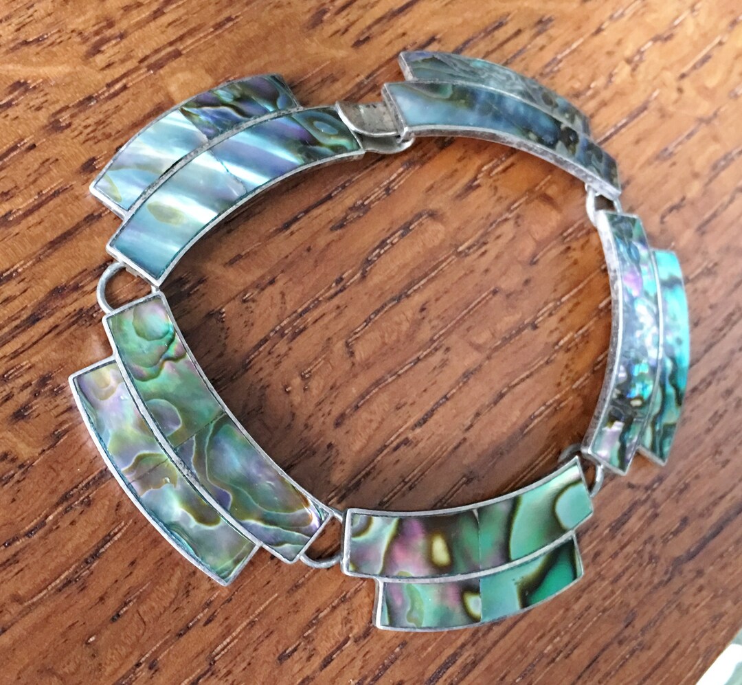 Vintage Mexican Sterling Silver Abalone Shell Inlay Bracelet Mexico 5 ...
