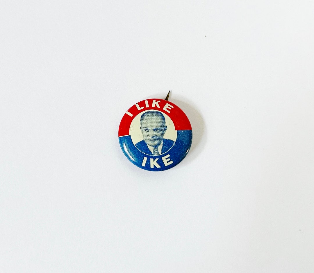 I LIKE IKE Political Pin Vintage Blue Red With Photograph Allied ...