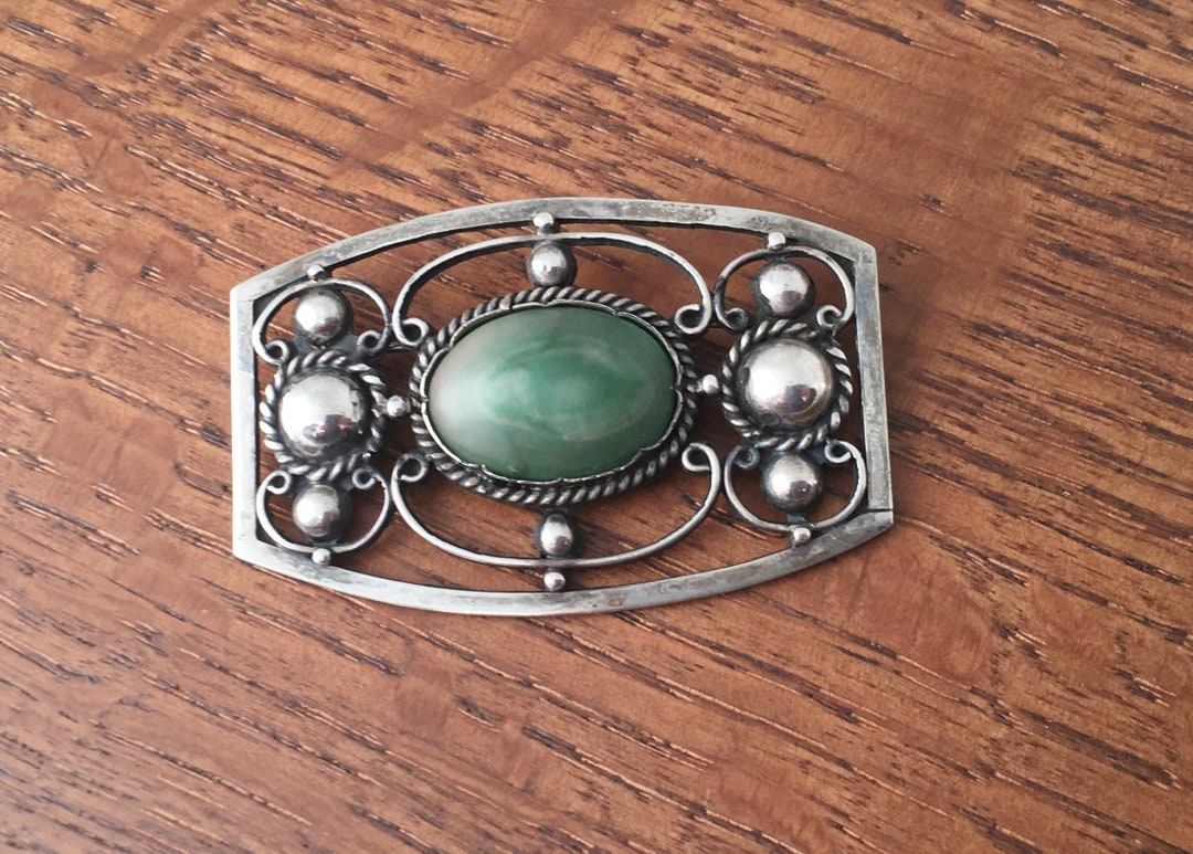 Vintage Sterling Silver Green Stone Pin Brooch C Clasp Made in Mexico ...