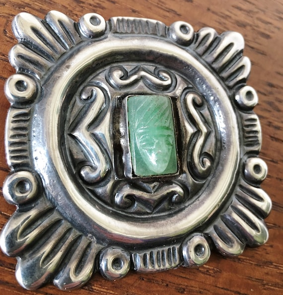 Vintage Sterling Aztec Warrior Silver detailed carved… - Gem