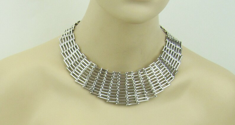 Vintage Sterling Silver Necklace 925 Hand Made Big Chunky Bib Runway ...