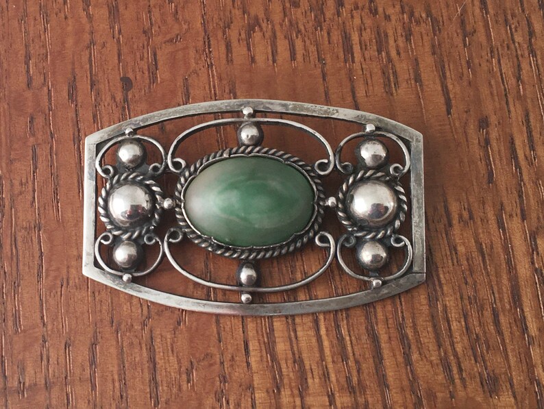 Vintage Sterling Silver Green Stone Pin Brooch C Clasp Made in Mexico ...