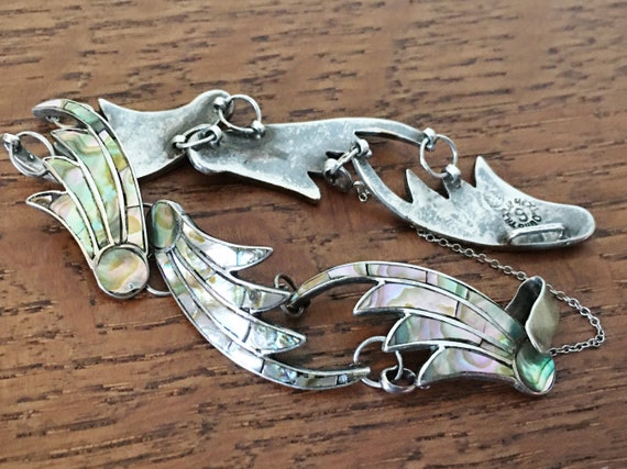 Vintage Sterling Silver Abalone shell inlay Bracelet … - Gem