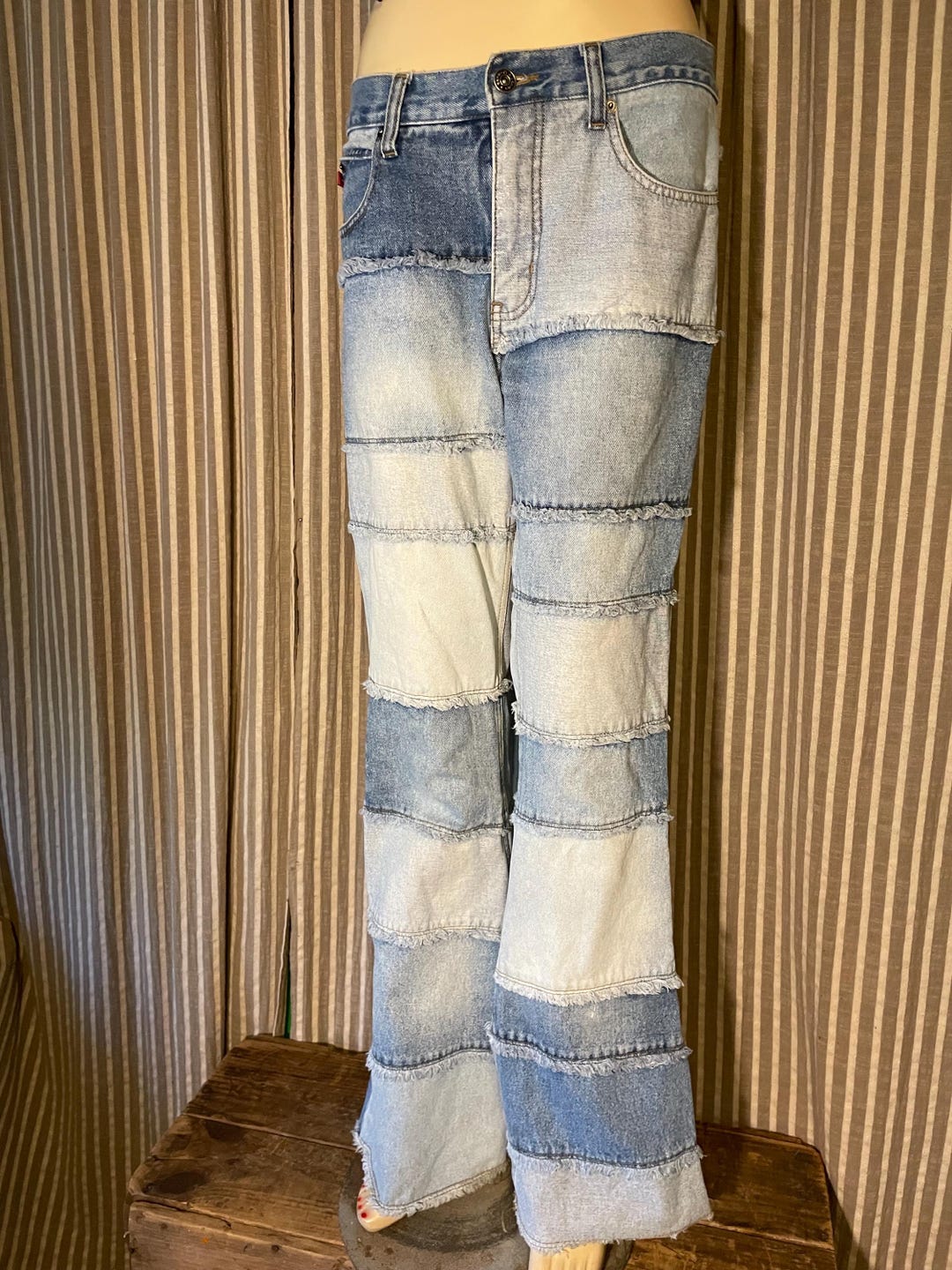 Retro Patchwork Bell Bottom Jeans - Etsy