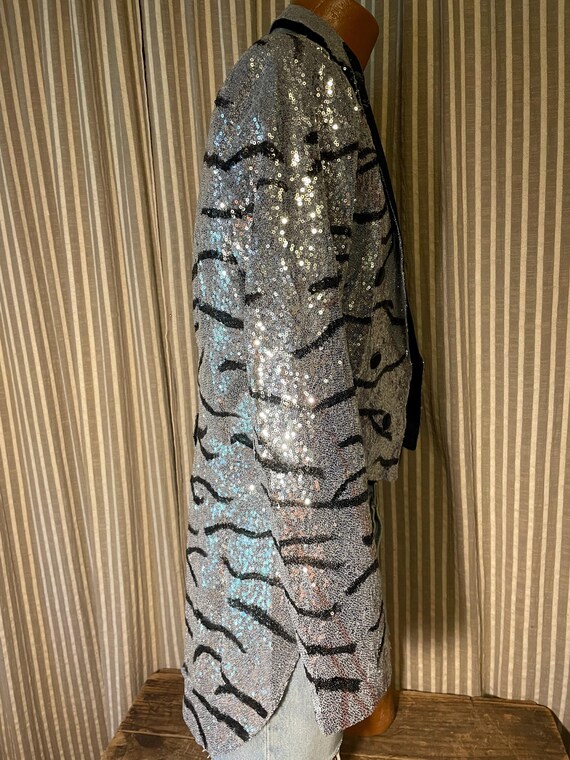 Silver sequin tuxedo costume jacketwith black tiger s… - Gem
