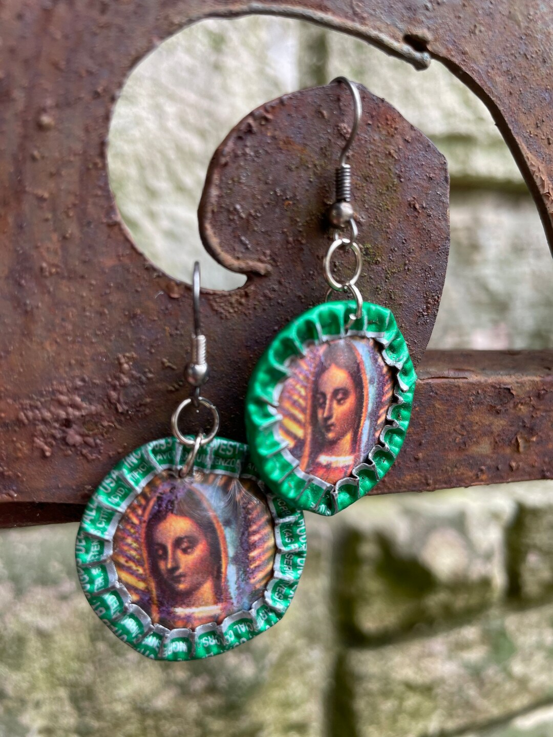 Handmade Virgen of Guadalupe Bottle Cap Earrings - Etsy