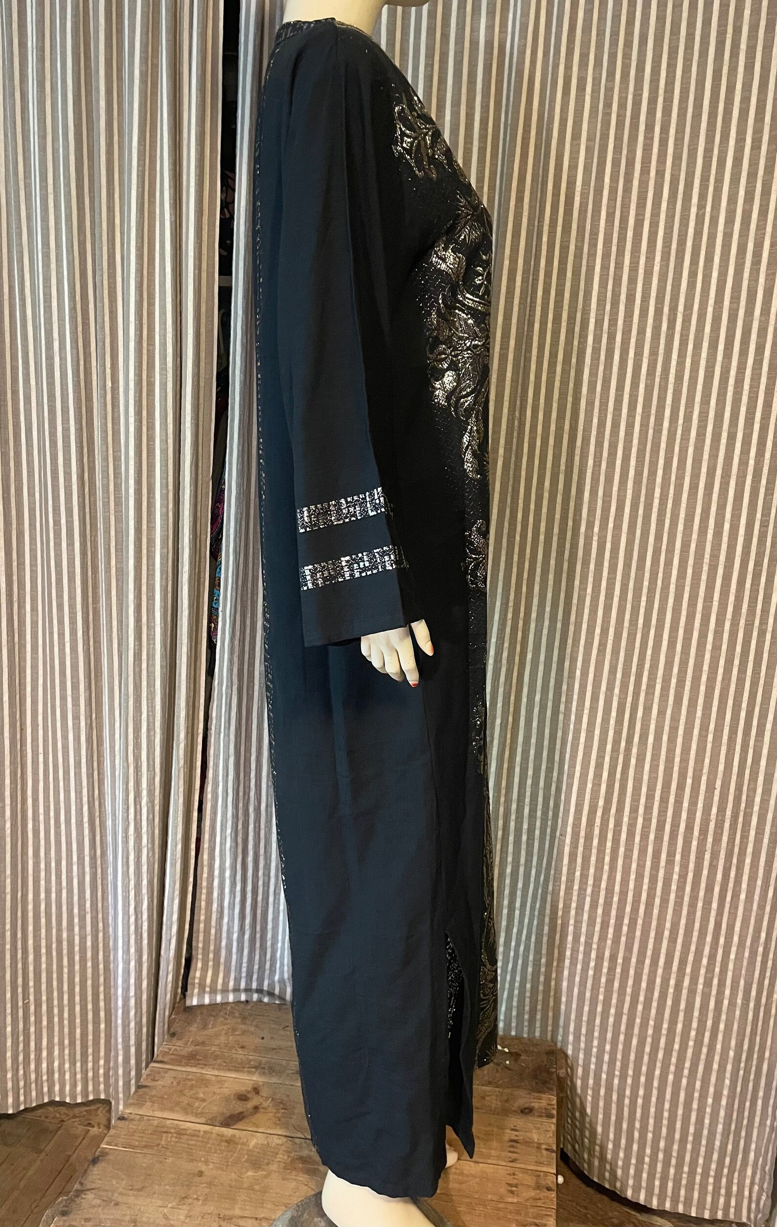 Black Long Pullover Robe With Gold Weave - Etsy