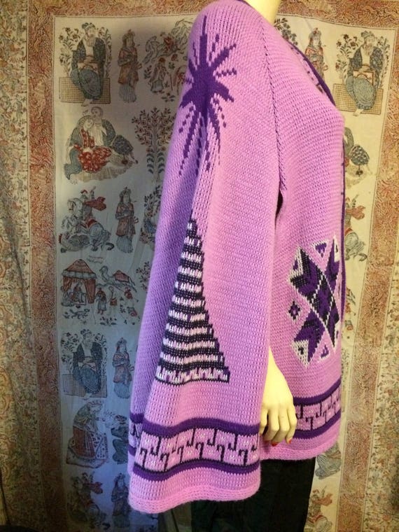 Light purple native design vintage poncho - Gem