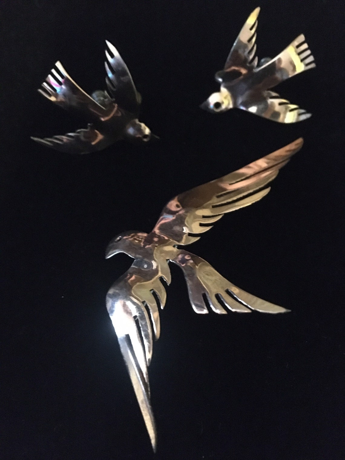 Copper Hand Tooled Swallow Bird Pin and Earring Set - Etsy Hong Kong