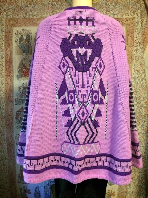 Light purple native design vintage poncho - Gem