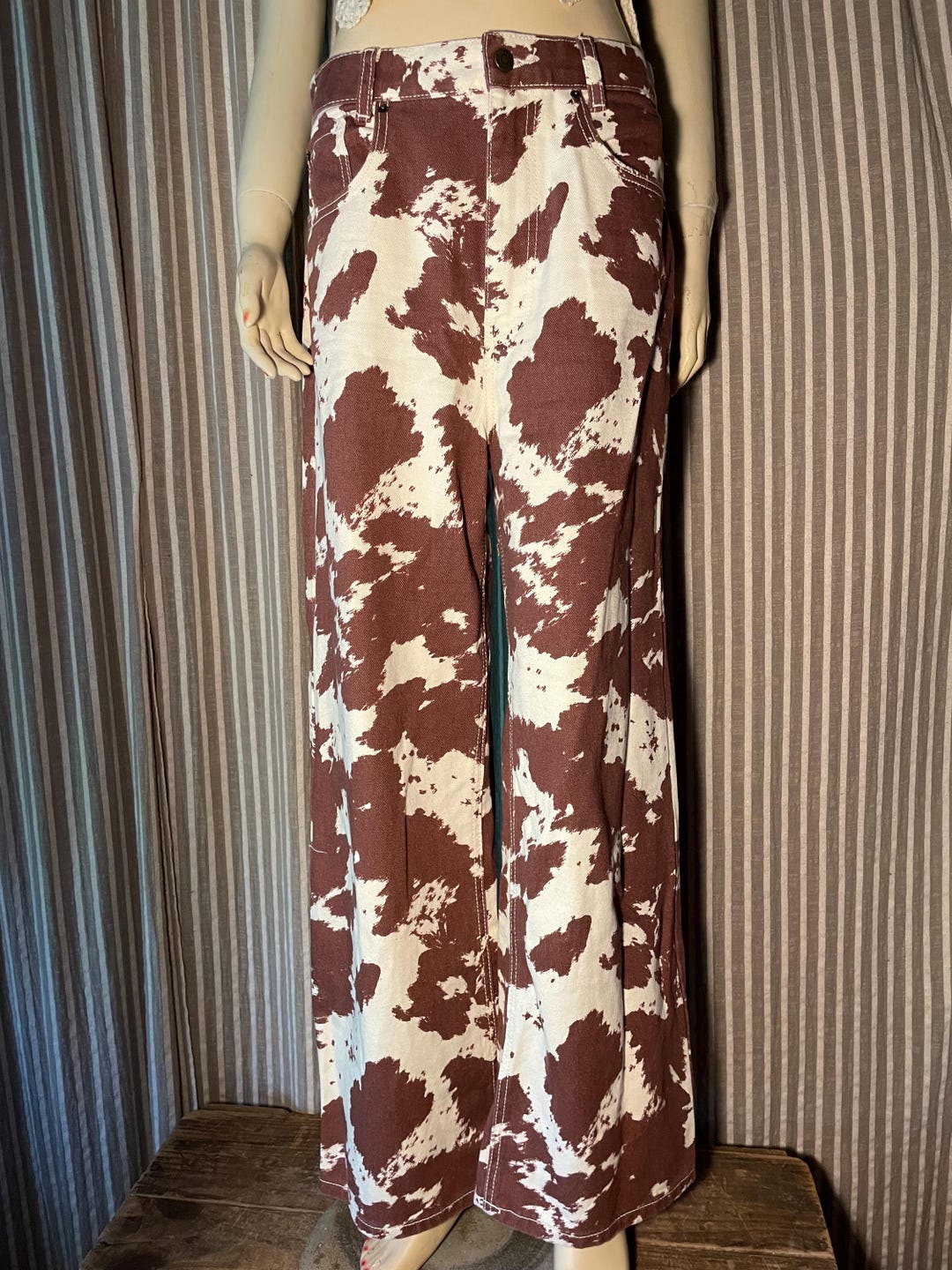 Natural and Brown Cow Print BDG Jeans - Etsy