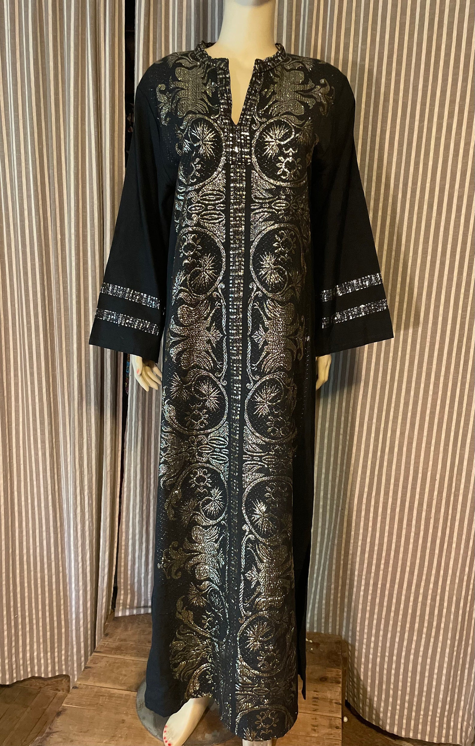 Black Long Pullover Robe With Gold Weave - Etsy