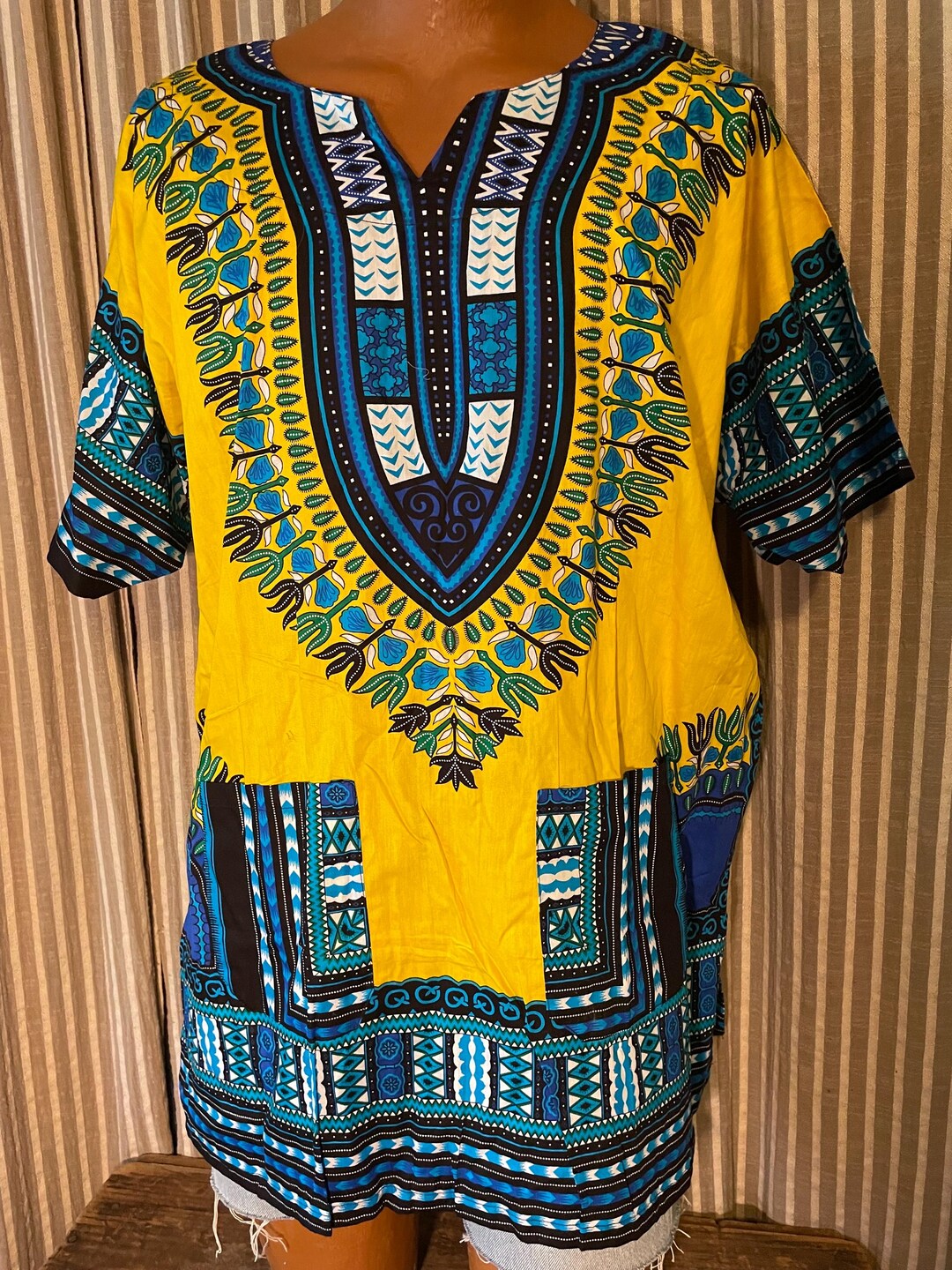 Yellow Vintage Dashiki Shirt With Blue Tones Border - Etsy