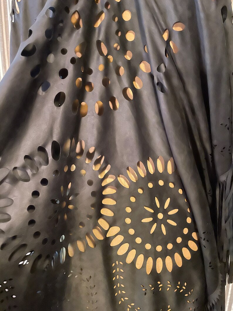 Vegan Leather Shawl With Medallion Cut Outs and Fringed Edges - Etsy