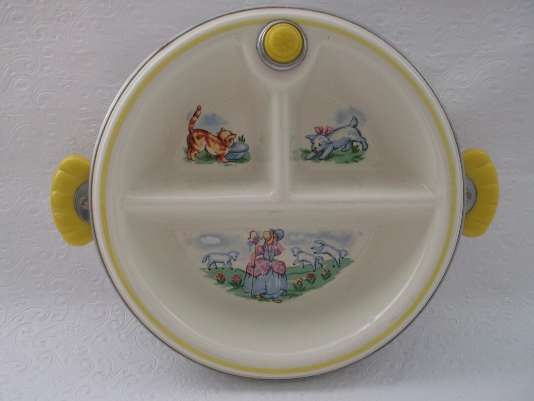 Vintage CHILDREN'S WARMING DISH/3 Divided Wells Plate/nursery Rhyme ...