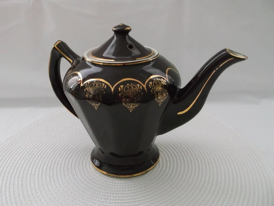 Vintage HALL ALBANY Teapot/mahogany Standard Design/gold Decorated Line ...