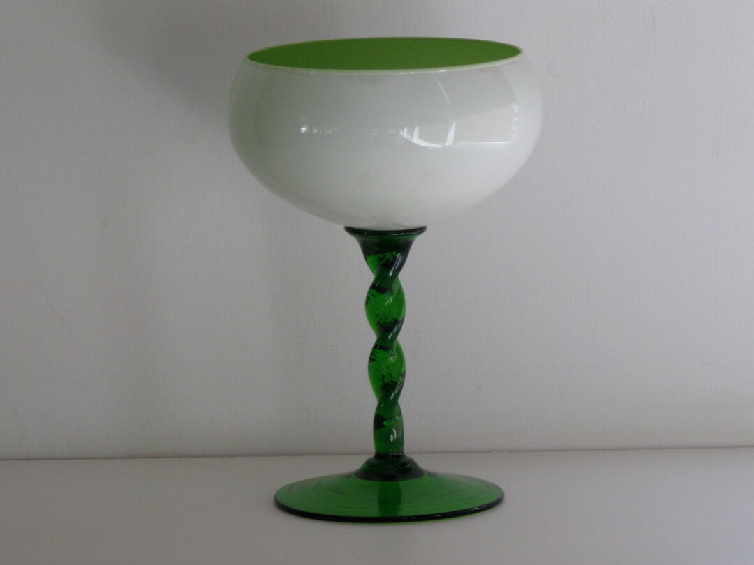 GREEN GLASS Compote/candy Dish/two Tone Glass/pedestal Glass Bowl/glass ...