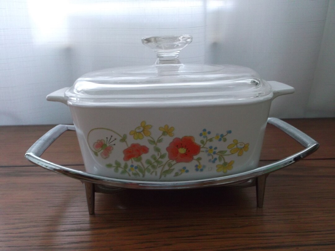 CORNINGWARE WILDFLOWER Covered Casserole/retro Cookware/vtg Stove Top ...